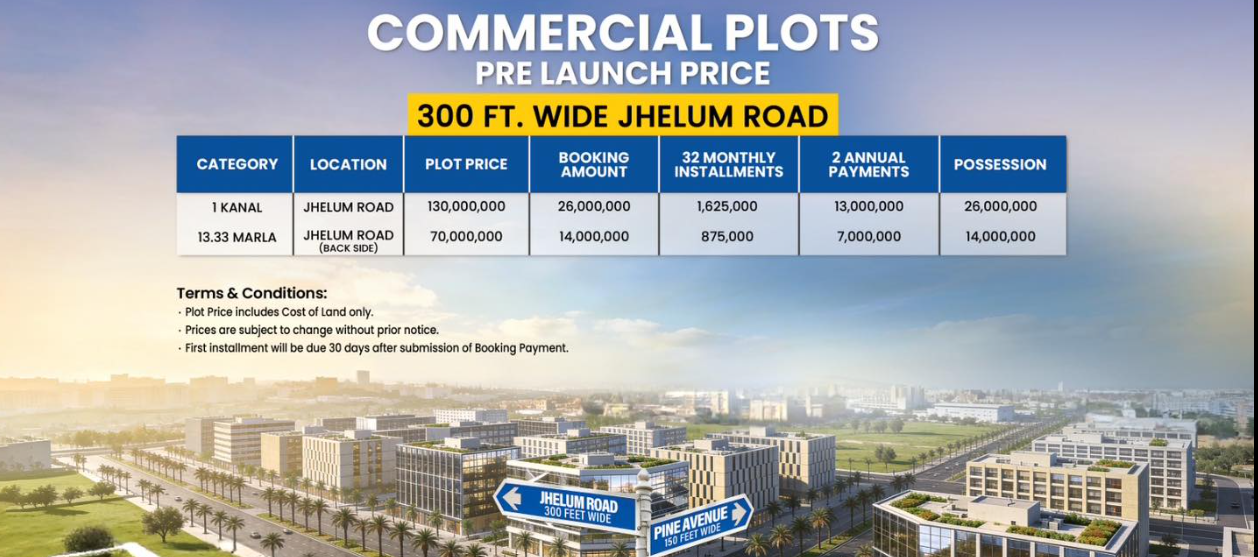 Buy A Commercial Plot On 300 Ft. Wide Road - Etihad Town Pine Avenue